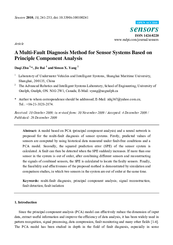 (PDF) A Multi-Fault Diagnosis Method for Sensor Systems Based on Principle Component Analysis