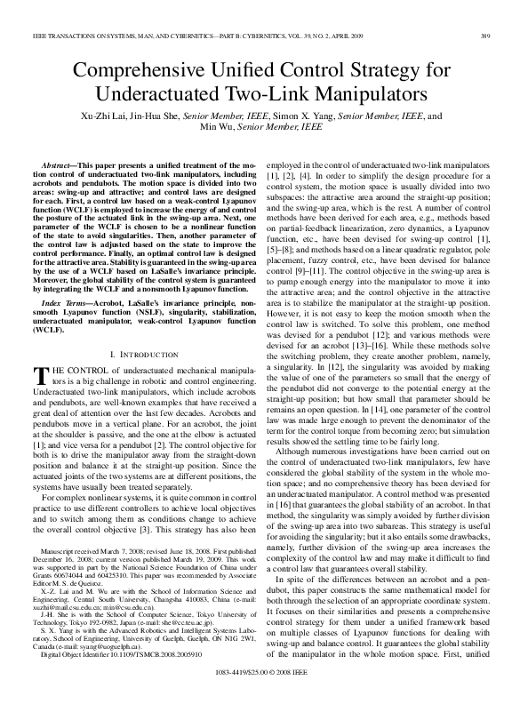 (PDF) Comprehensive Unified Control Strategy for Underactuated Two-Link Manipulators