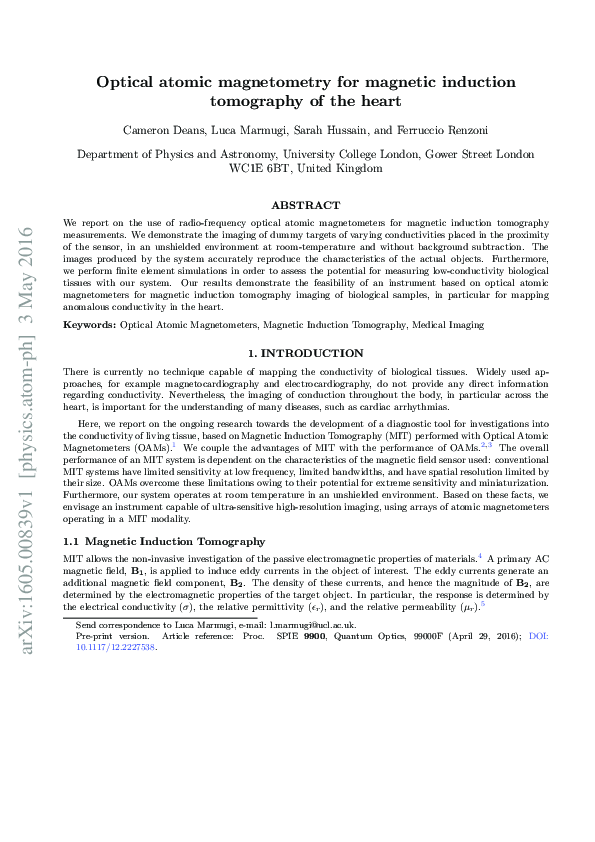 (PDF) Optical atomic magnetometry for magnetic induction imaging of the ...