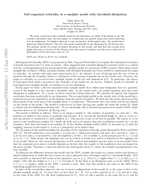 (PDF) Self-organized criticality in a sandpile model with threshold ...