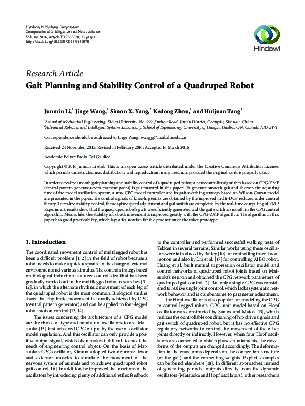 (PDF) Gait Planning and Stability Control of a Quadruped Robot