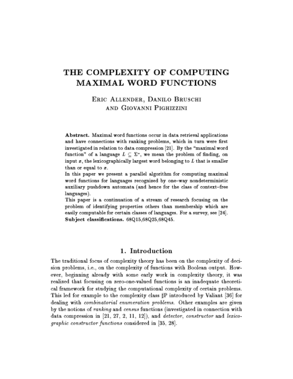 Pdf The Complexity Of Computing Maximal Word Functions Danilo 7390