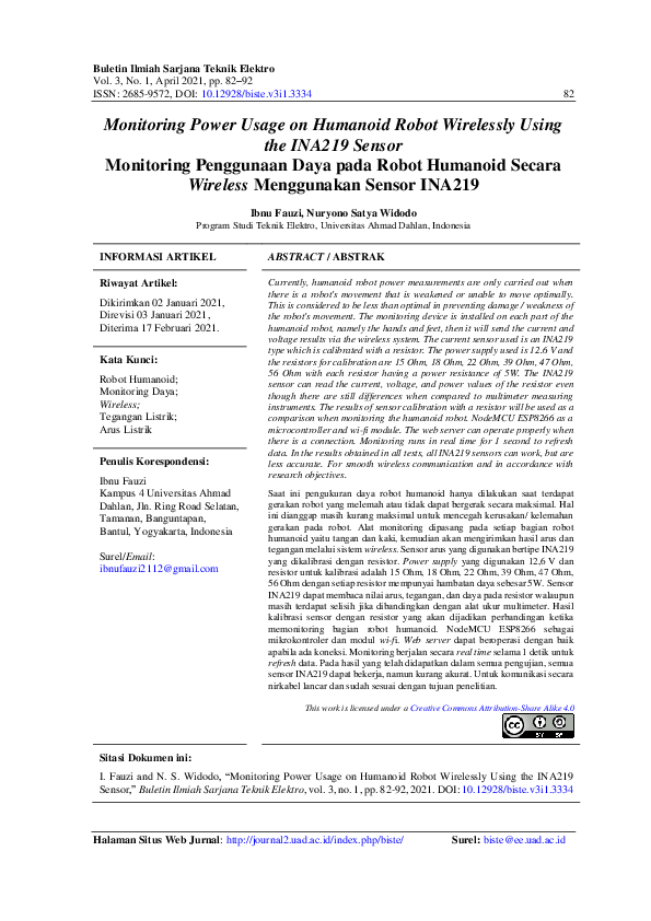(PDF) Monitoring Power Usage on Humanoid Robot Wirelessly Using the INA219 Sensor
