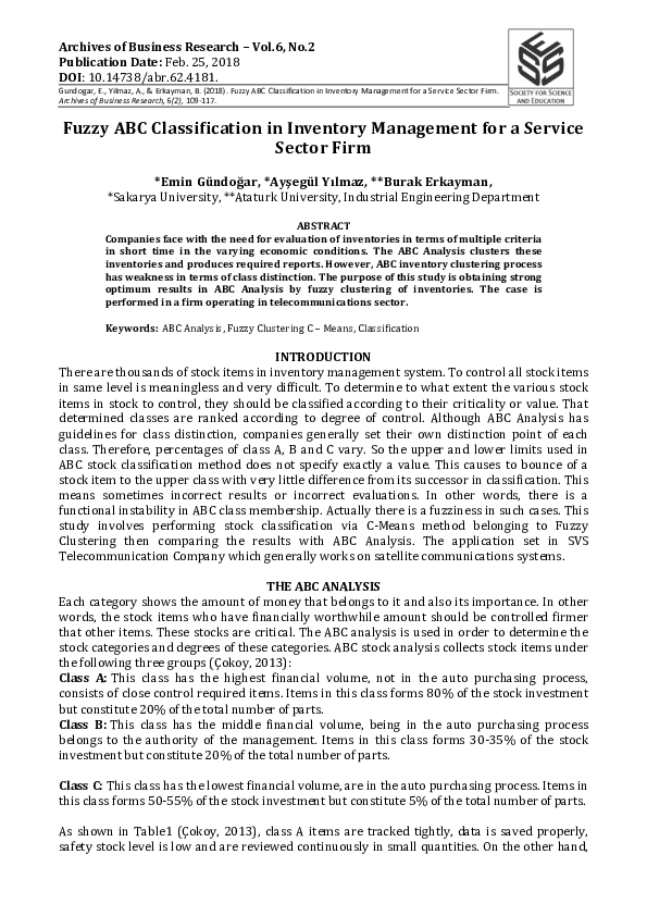 (PDF) Fuzzy ABC Classification in Inventory Management for a Service ...