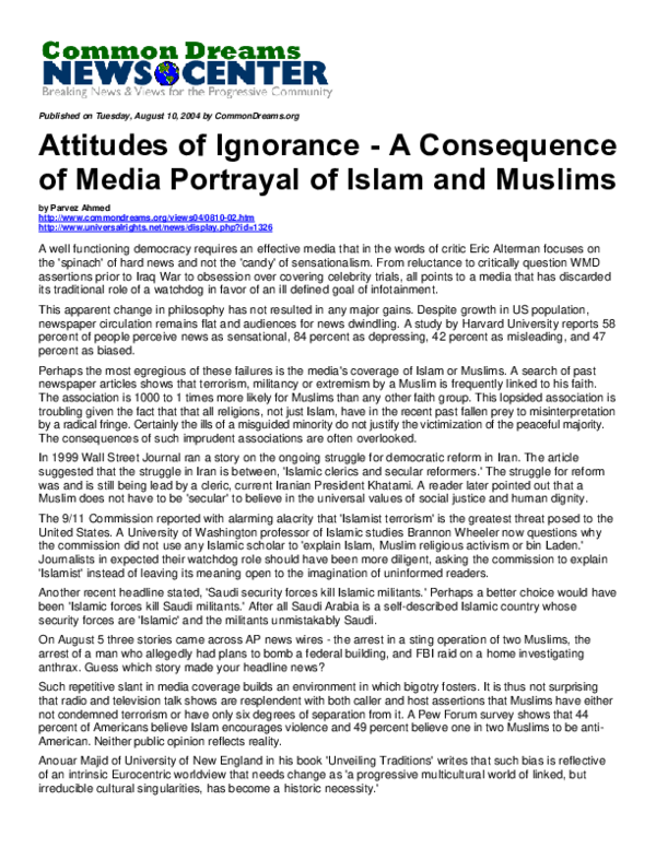 (PDF) Attitudes of Ignorance: A Consequence of Media Portrayal of Islam ...