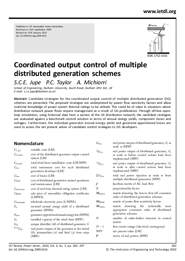 (PDF) Coordinated output control of multiple distributed generation ...
