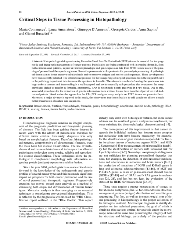 (PDF) Critical steps in tissue processing in histopathology