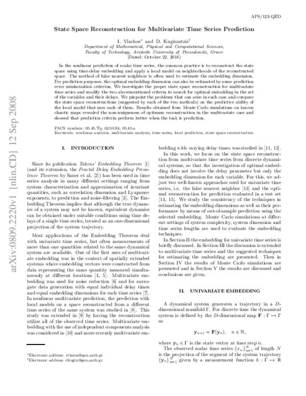 (PDF) State Space Reconstruction for Multivariate Time Series Prediction