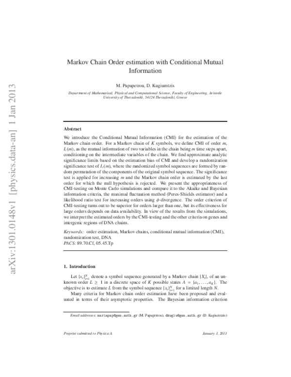 (PDF) Markov chain order estimation with conditional mutual information