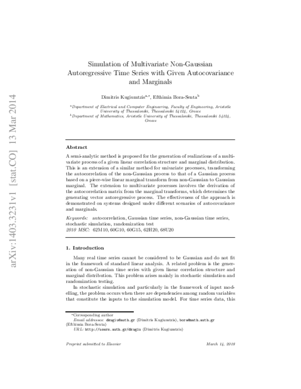 Pdf Simulation Of Multivariate Non Gaussian Autoregressive Time Series With Given
