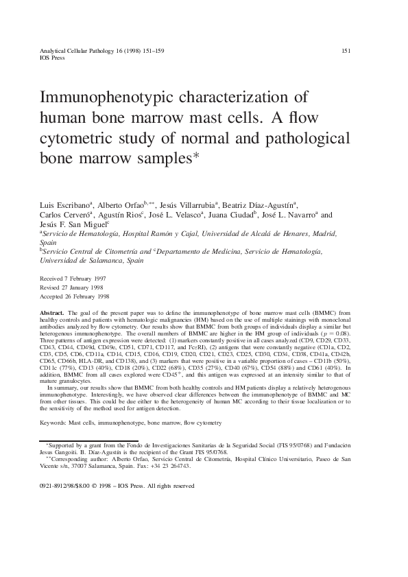 (PDF) Immunophenotypic Characterization of Human Bone Marrow Mast Cells. A Flow Cytometric Study ...