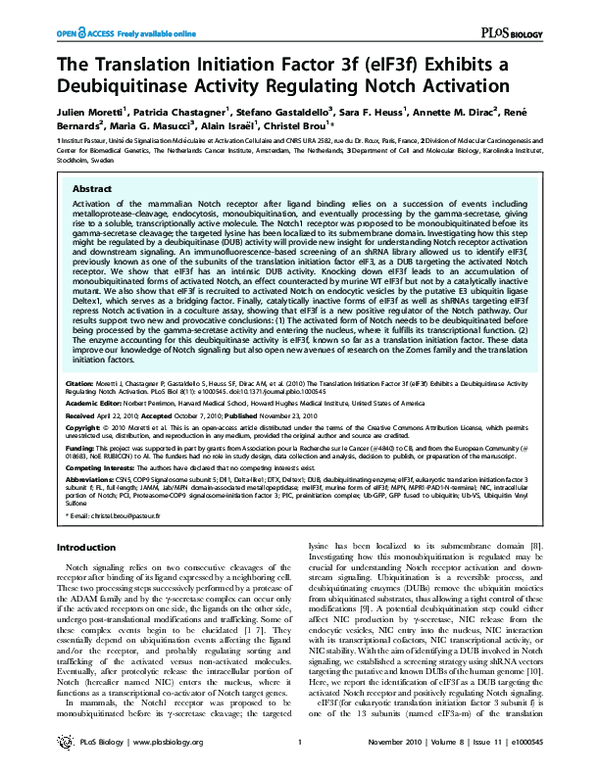 (PDF) The Translation Initiation Factor 3f (eIF3f) Exhibits a ...