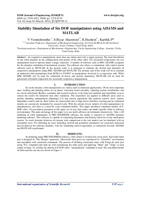 (PDF) Stability Simulation of Six DOF manipulators using ADAMS and MATLAB