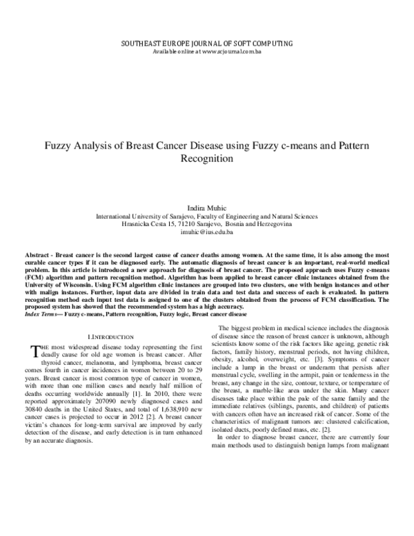 Pdf Fuzzy Analysis Of Breast Cancer Disease Using Fuzzy C Means And