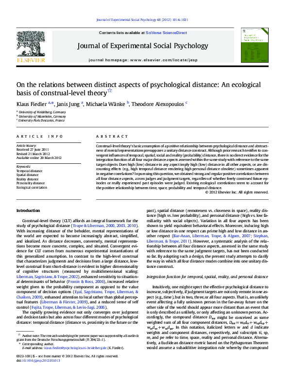 (PDF) On the relations between distinct aspects of psychological ...