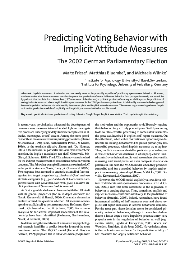 (PDF) Predicting Voting Behavior with Implicit Attitude Measures