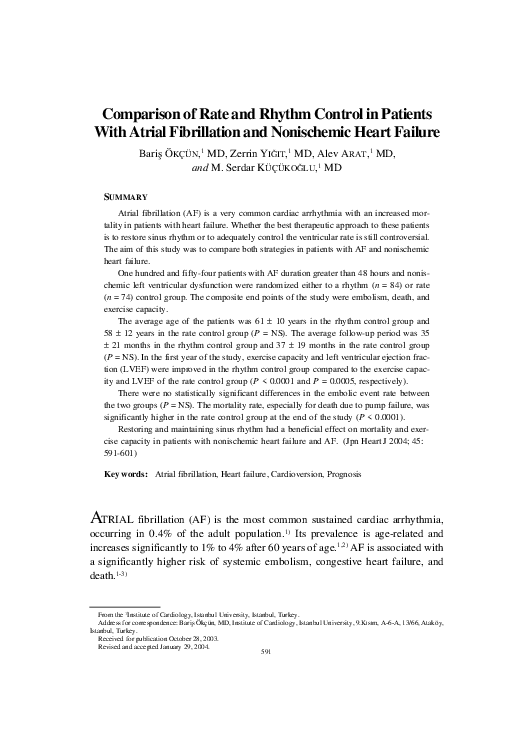 (PDF) Comparison of Rate and Rhythm Control in Patients With Atrial ...