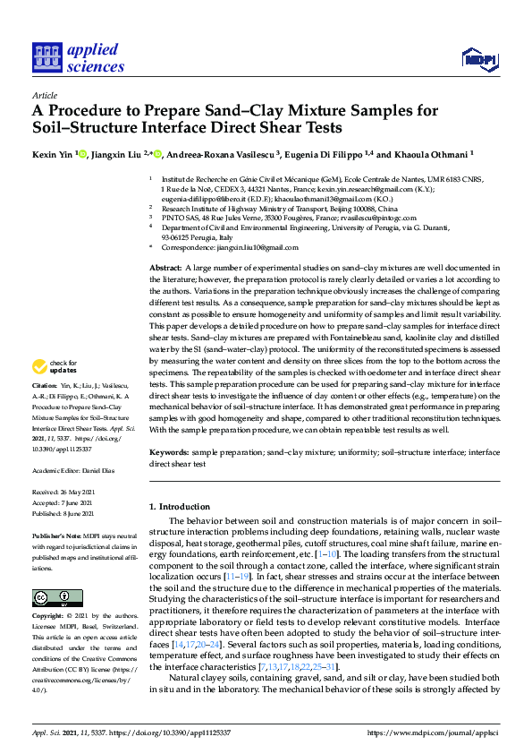 (PDF) A Procedure to Prepare Sand–Clay Mixture Samples for Soil ...