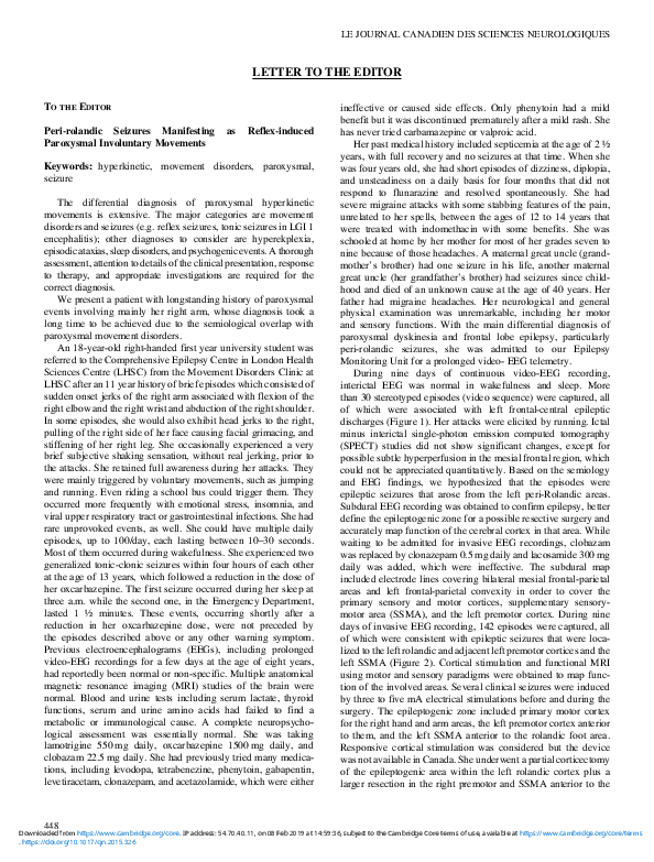 (PDF) Peri-rolandic Seizures Manifesting as Reflex-induced Paroxysmal ...