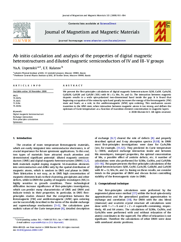 (PDF) Ab initio calculation and analysis of the properties of digital magnetic heterostructures ...