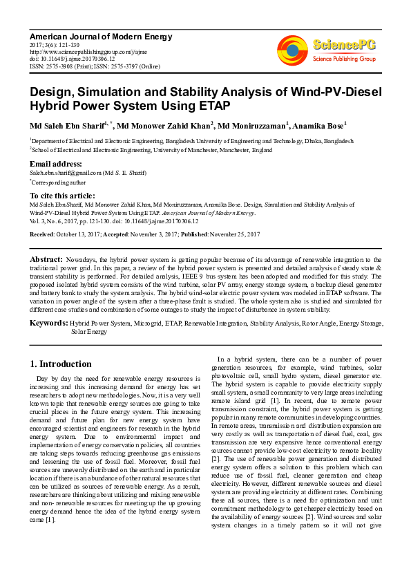 (PDF) Design, Simulation and Stability Analysis of Wind-PV-Diesel ...