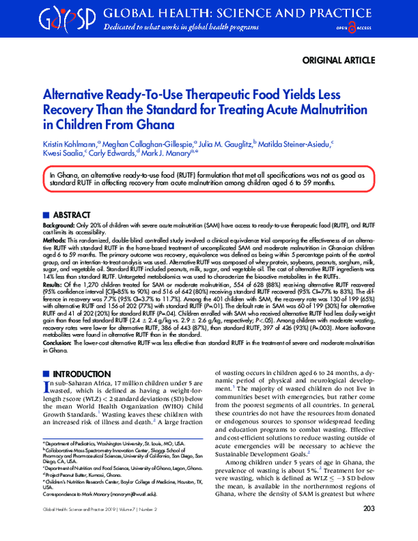 (PDF) Alternative Ready-To-Use Therapeutic Food Yields Less Recovery ...