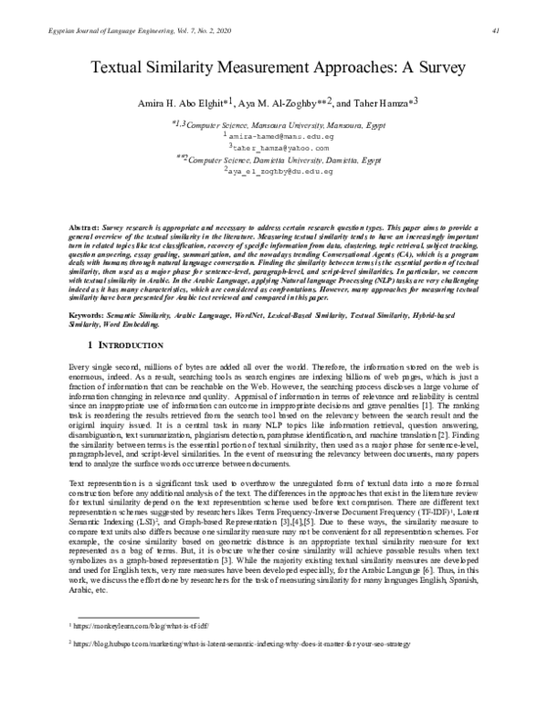 (PDF) Textual Similarity Measurement Approaches: A Survey (1)