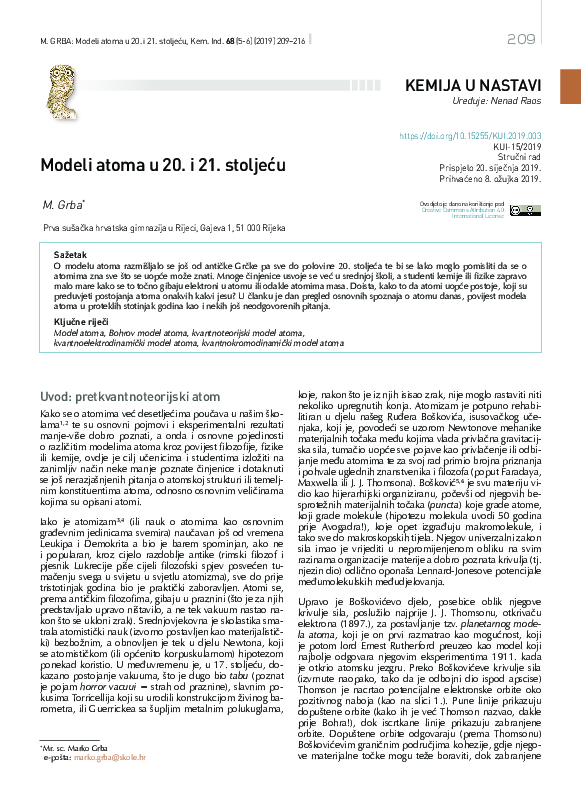 (PDF) Modeli atoma u 20. i 21. stoljeću
