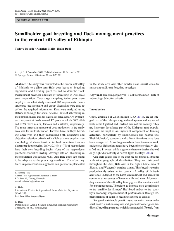 (PDF) Smallholder goat breeding and flock management practices in the ...