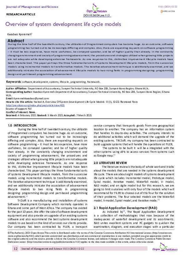 (PDF) Overview of system development life cycle models