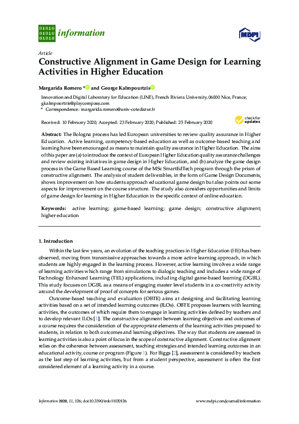 (PDF) Constructive Alignment in Game Design for Learning Activities in ...