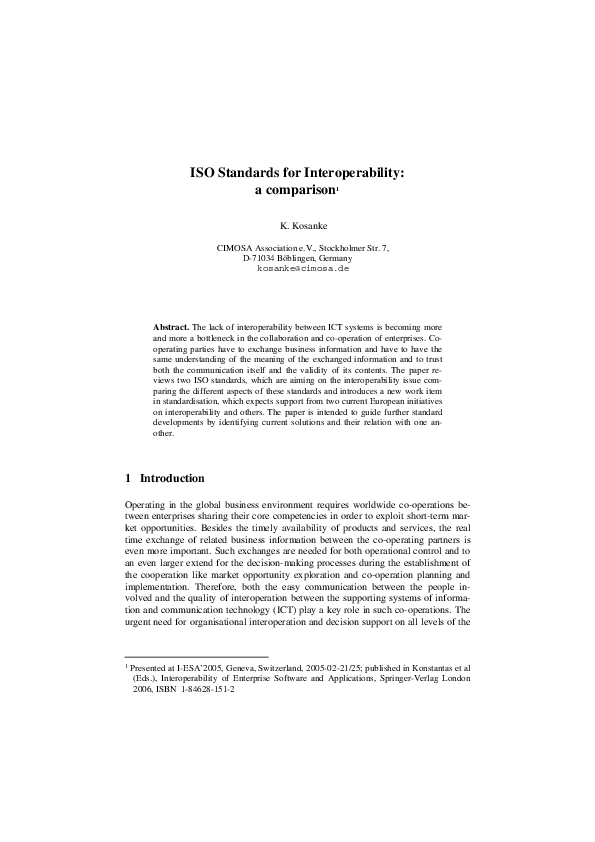 (PDF) ISO Standards for Interoperability: a Comparison