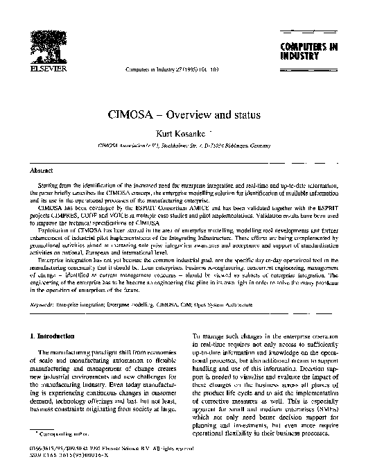 (PDF) CIMOSA — Overview and status