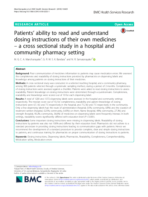 (PDF) Patients’ ability to read and understand dosing instructions of ...