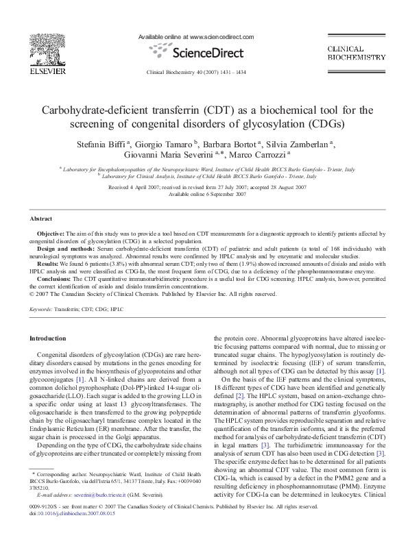 (PDF) Carbohydrate-deficient transferrin (CDT) as a biochemical tool ...
