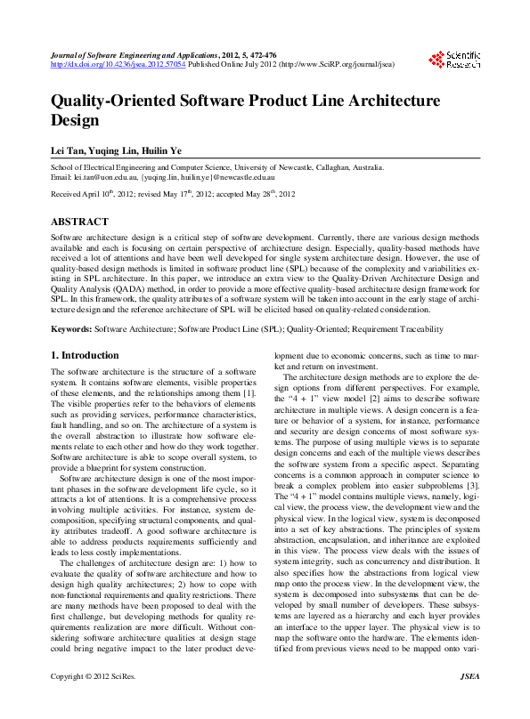 Pdf Quality Oriented Software Product Line Architecture Design