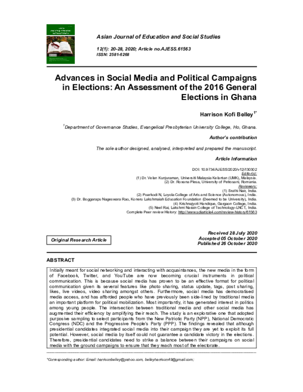 (PDF) Advances in Social Media and Political Campaigns in Elections: An ...