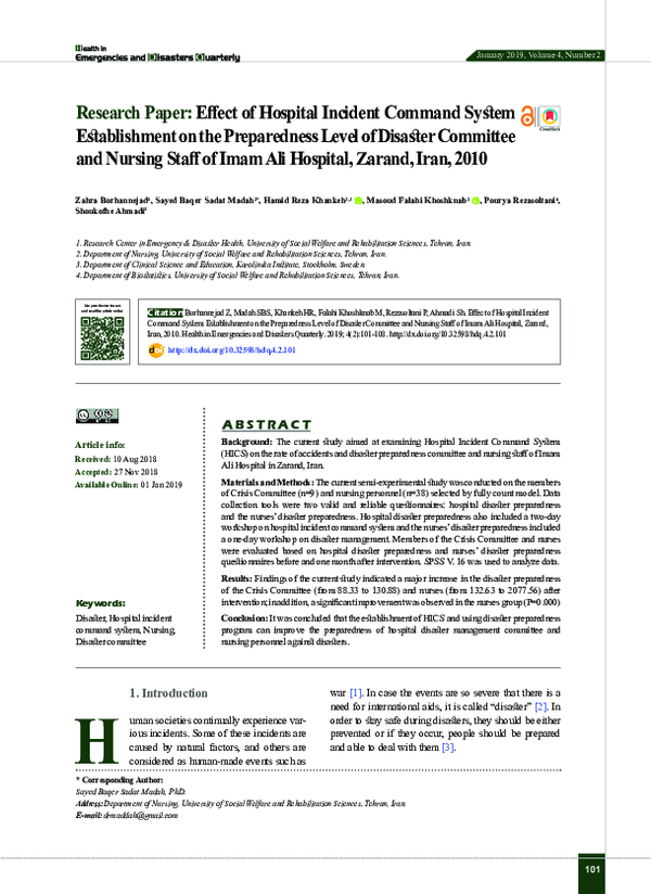 (PDF) Effect of Hospital Incident Command System Establishment on the ...
