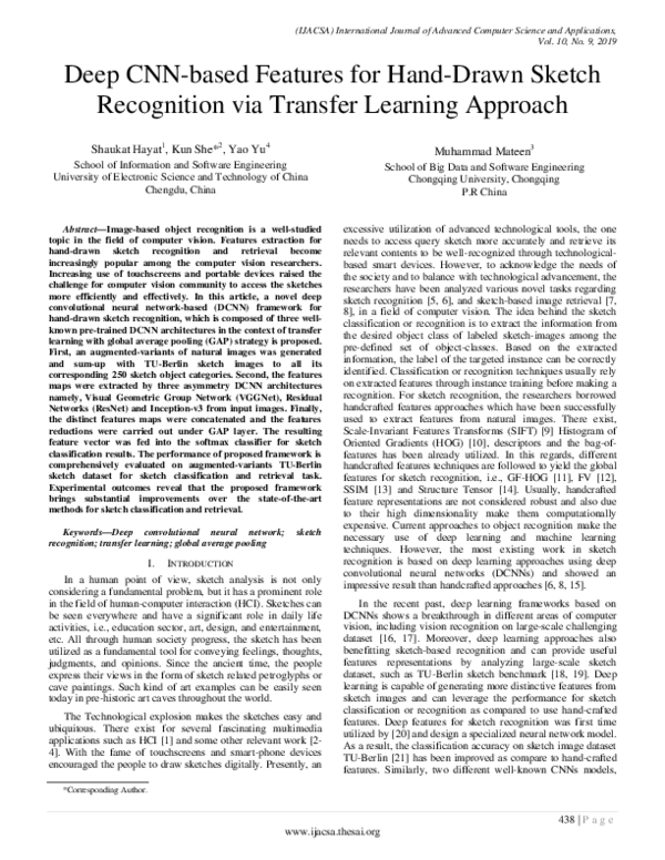 Pdf Deep Cnn Based Features For Hand Drawn Sketch Recognition Via Transfer Learning Approach