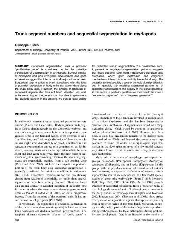 Pdf Trunk Segment Numbers And Sequential Segmentation In Myriapods