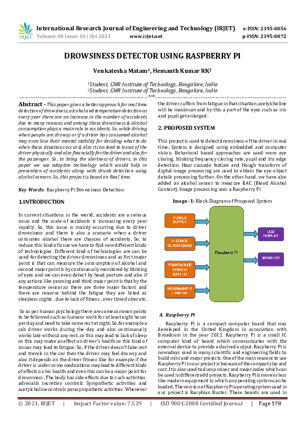 (PDF) IRJET- DROWSINESS DETECTOR USING RASPBERRY PI (PDF) IRJET- DROWSINESS DETECTOR USING RASPBERRY PI