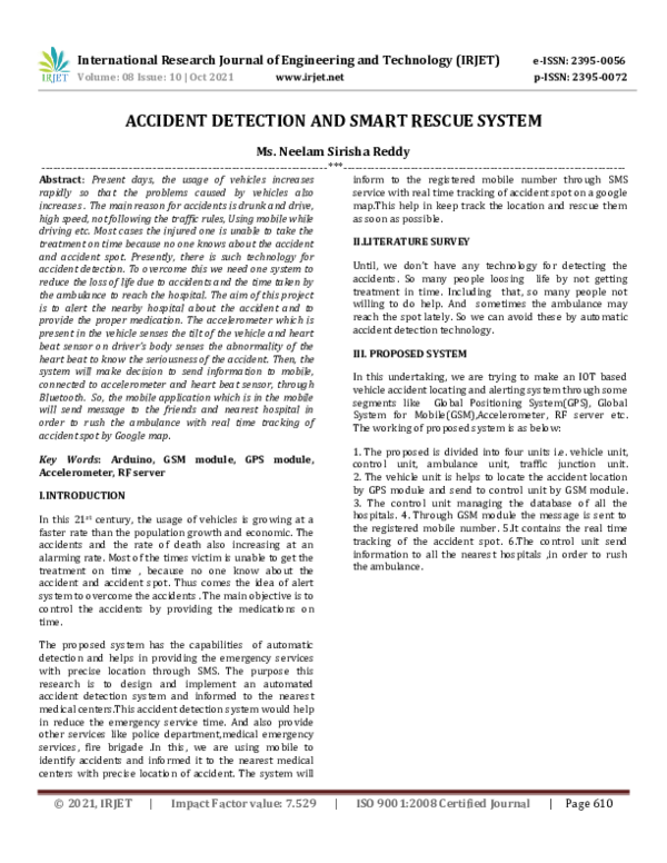 (PDF) IRJET- ACCIDENT DETECTION AND SMART RESCUE SYSTEM