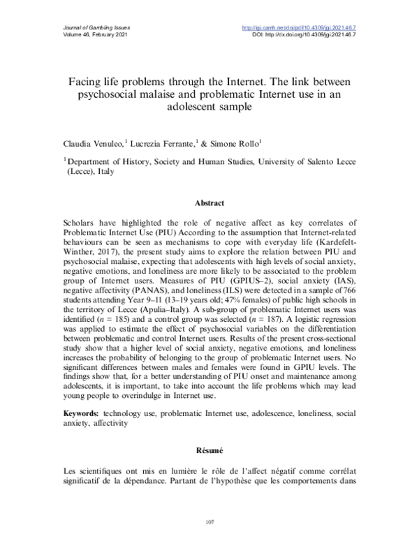 (PDF) Facing Life Problems Through the Internet. The Link Between ...