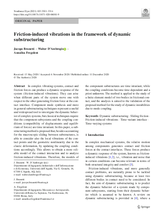 (PDF) Friction-induced vibrations in the framework of dynamic substructuring