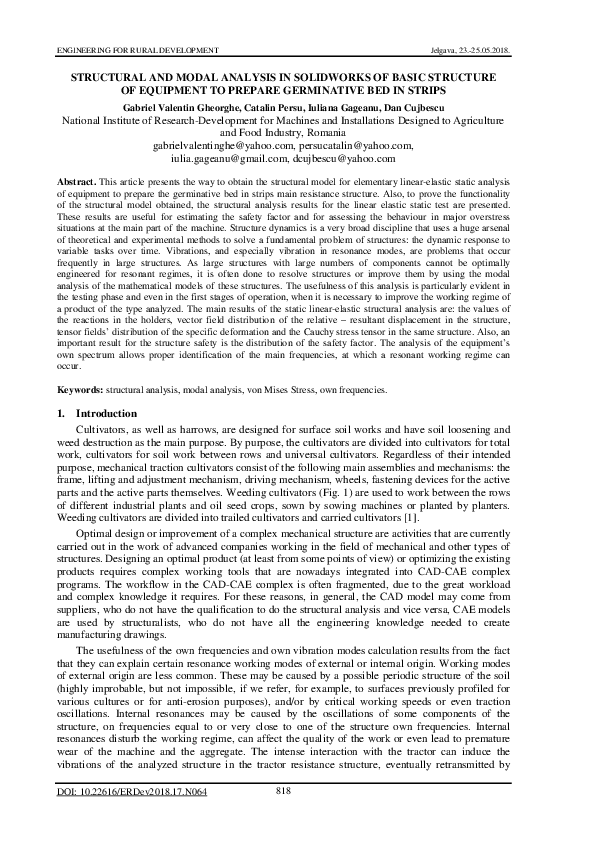 (PDF) Structural and modal analysis in SolidWorks of basic structure of ...