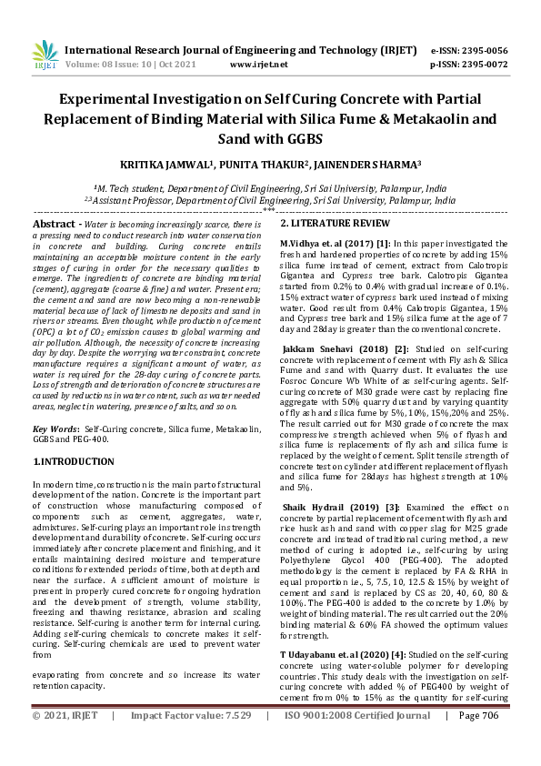 (PDF) IRJET- Experimental Investigation on Self Curing Concrete with ...