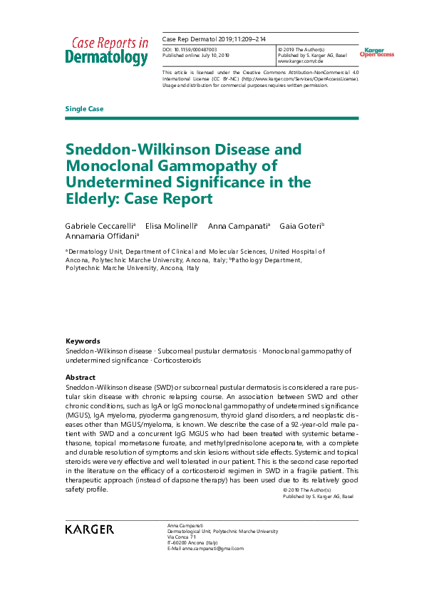 (PDF) Sneddon-Wilkinson Disease and Monoclonal Gammopathy of ...