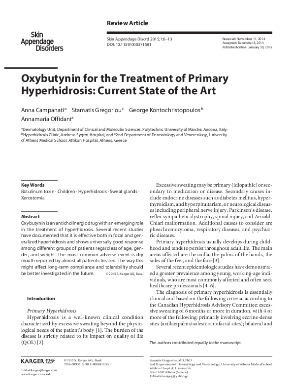 (PDF) Oxybutynin for the Treatment of Primary Hyperhidrosis: Current ...