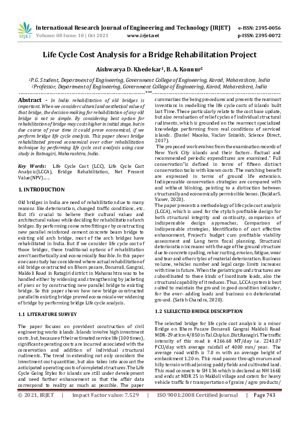 (PDF) IRJET- Life Cycle Cost Analysis for a Bridge Rehabilitation Project