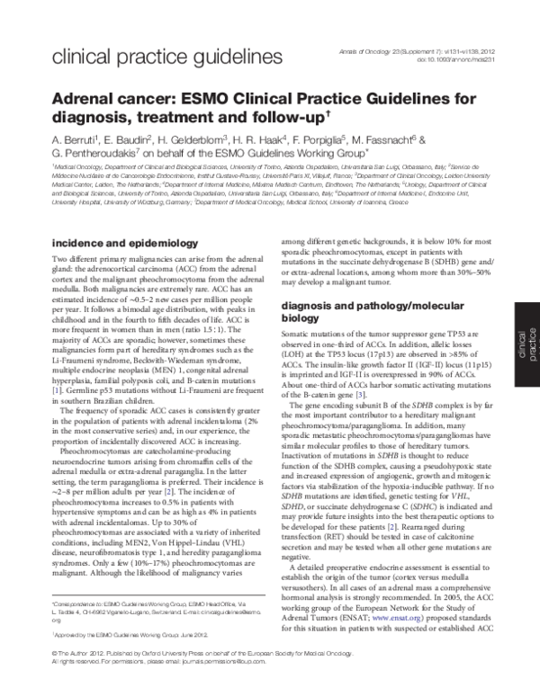 (PDF) Adrenal cancer: ESMO Clinical Practice Guidelines for diagnosis ...